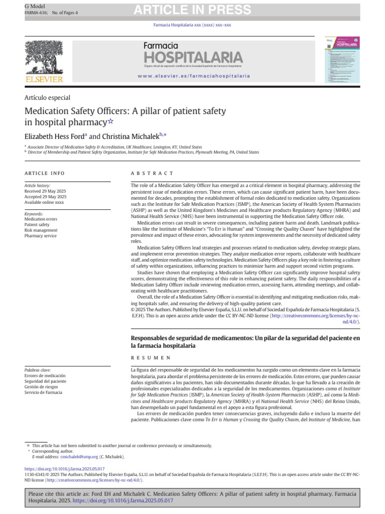 Medication Safety Officers in Pharmacy | PDF | Medical Error | Patient ...