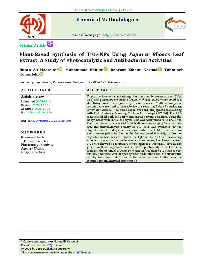 Plant-Based TiO2-NPs: Synthesis & Activity | PDF | Titanium Dioxide ...