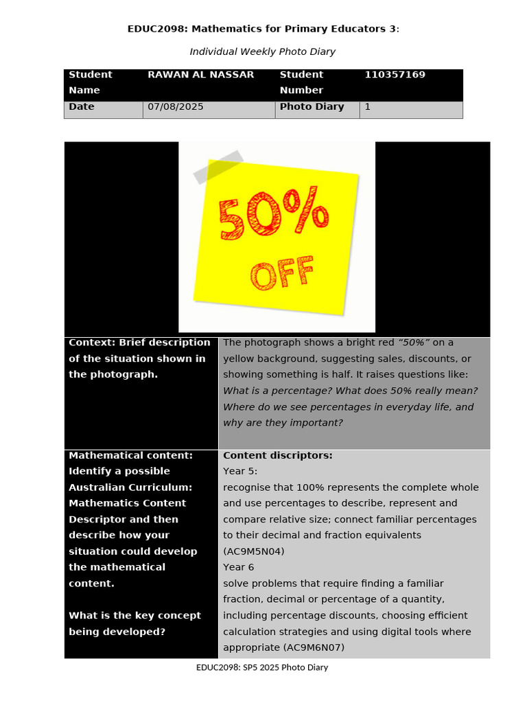 EDUC2098_Photo Diary Template (1) | PDF | Knowledge | Probability