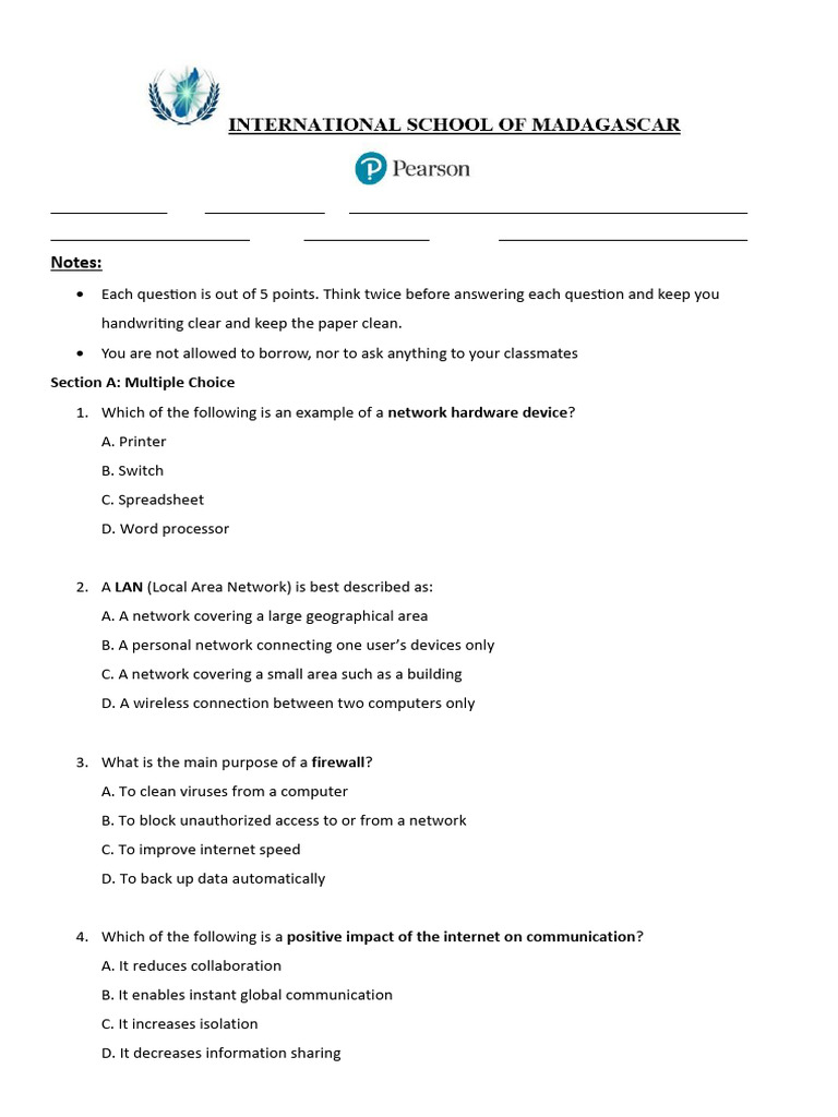 Year 10 ICT Exam Questions and Answers | PDF | Computer Network | Security