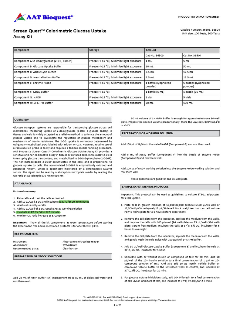 Colorimetric Glucose Uptake Assay Kit | PDF