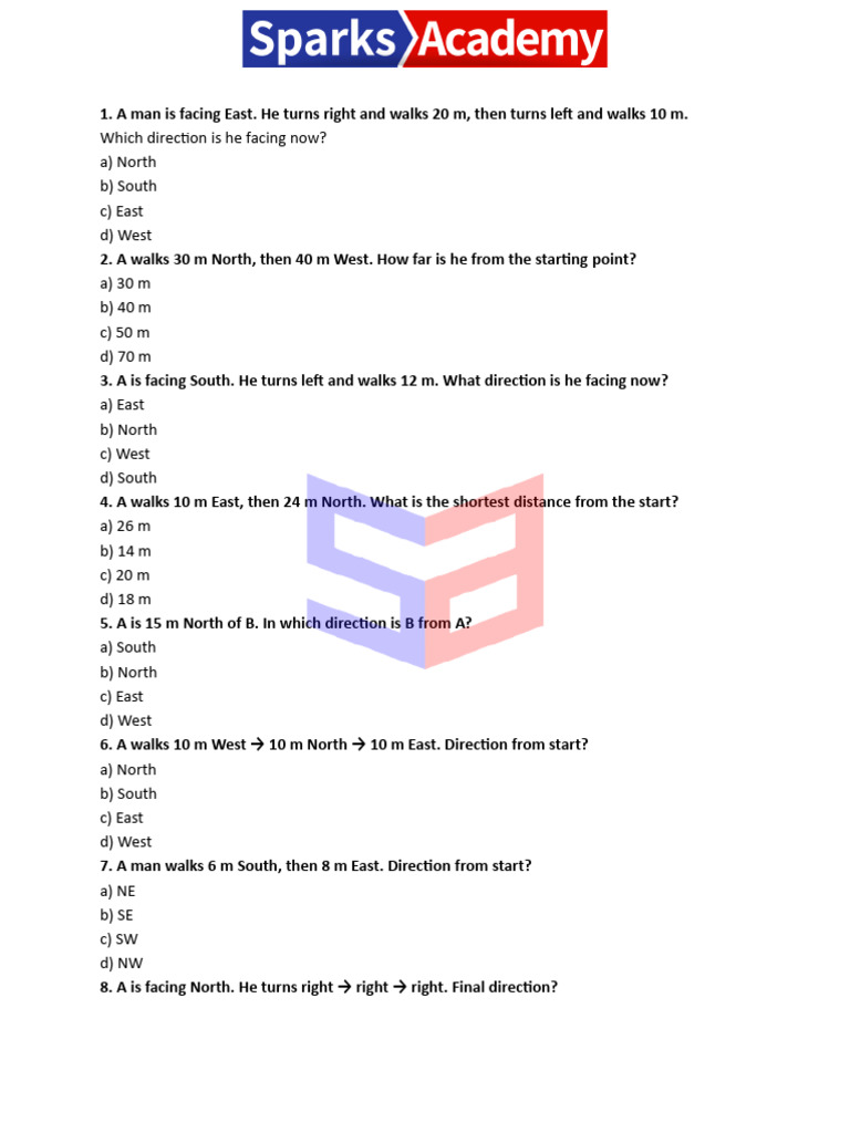 Direction Test - Questions | PDF