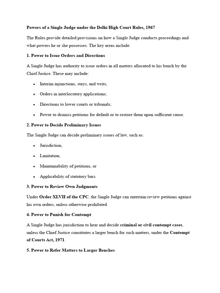 Powers of A Single Judge Under The Delhi High Court Rules | PDF | Judge ...