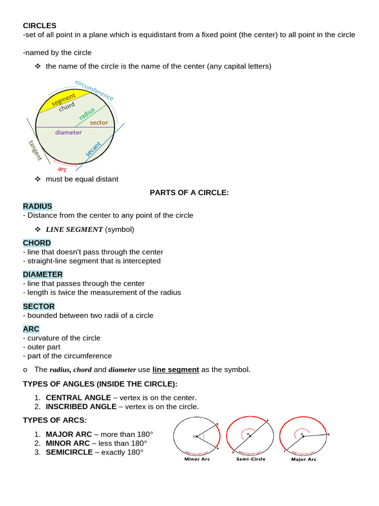 Understanding Circles: Parts and Angles | PDF