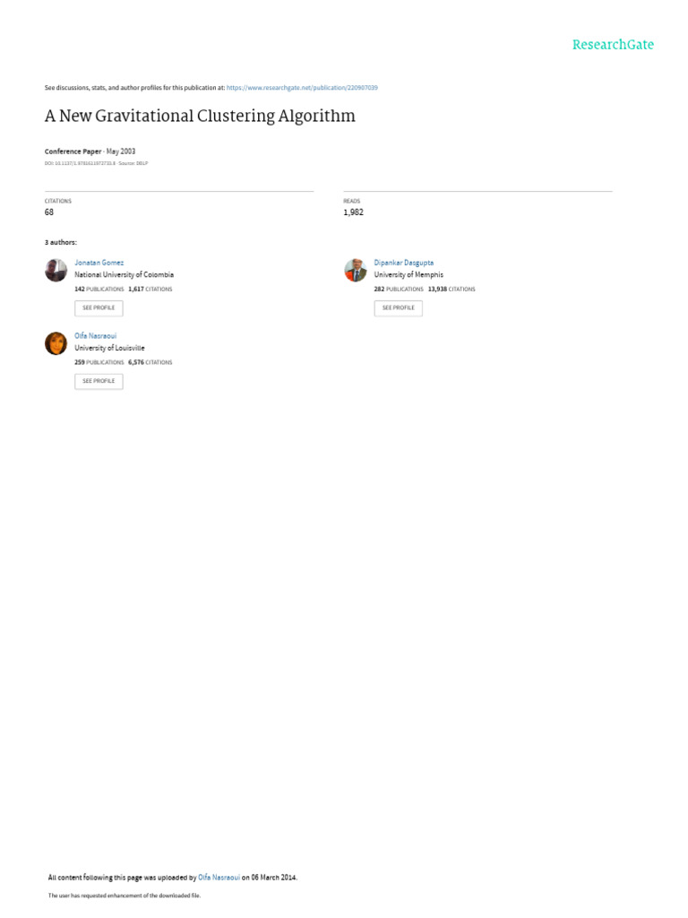 A New Gravitational Clustering Algorithm | PDF