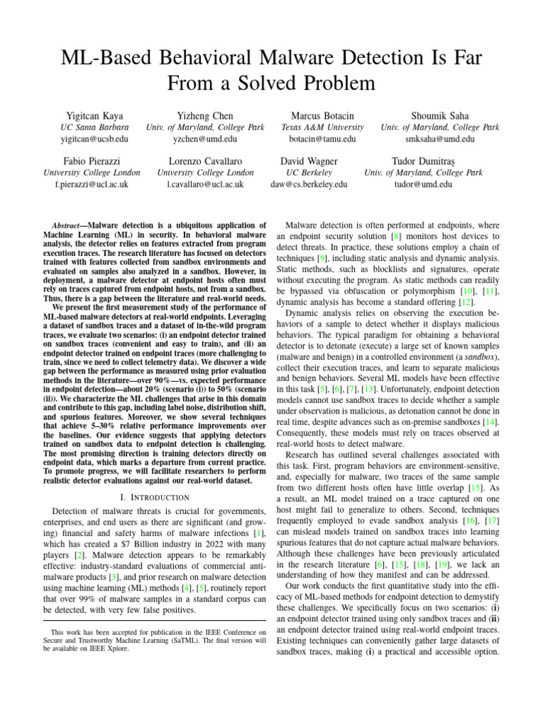 ML-Based Behavioral Malware Detection is Far From a Solved Problem ...
