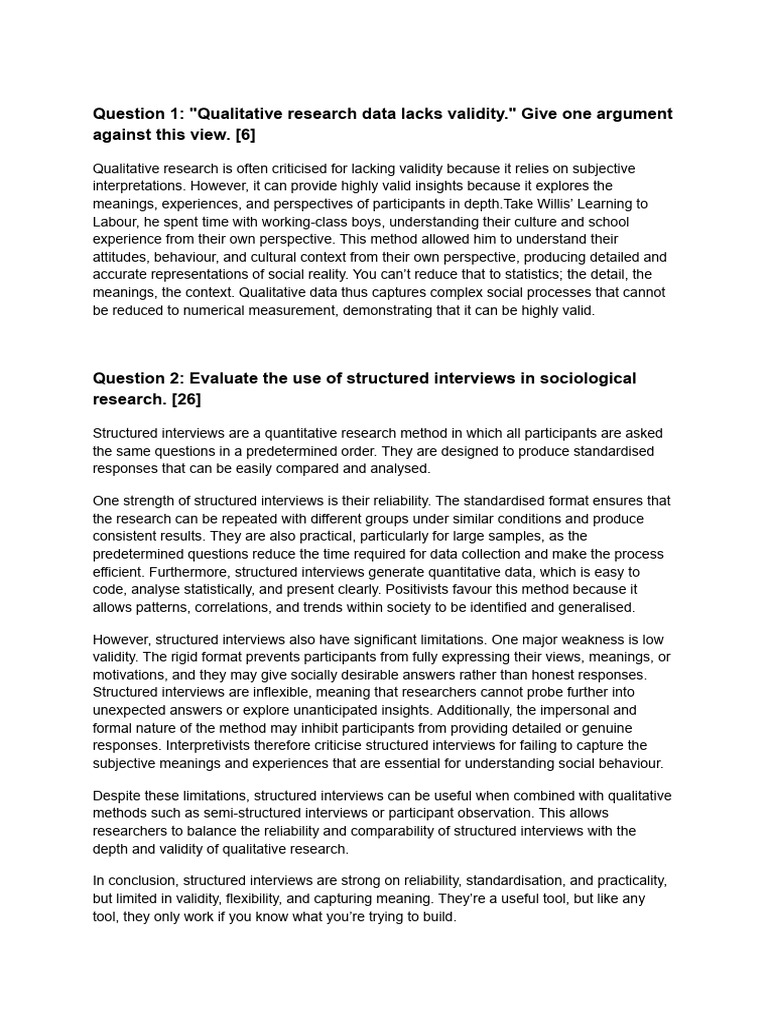 Research Methods Questions | PDF | Qualitative Research | Validity ...