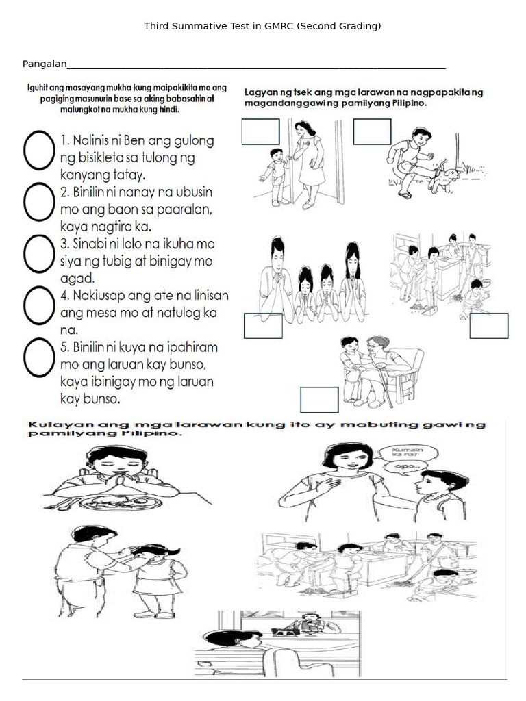 Third Summative Test in GMRC Second Grading | PDF