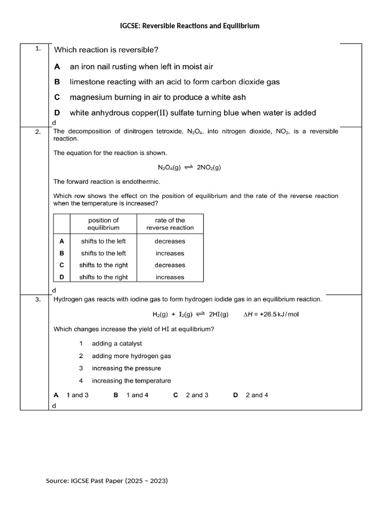 IGCSE Reversible Reactions Guide | PDF