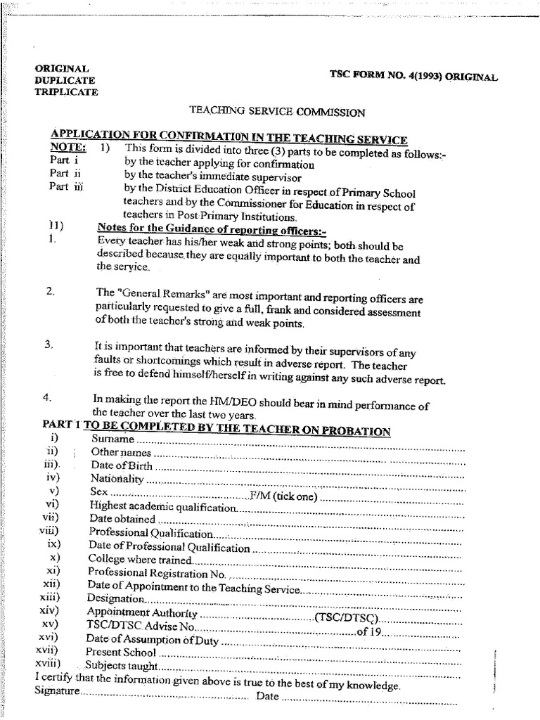 TSC Confirmation Form | PDF