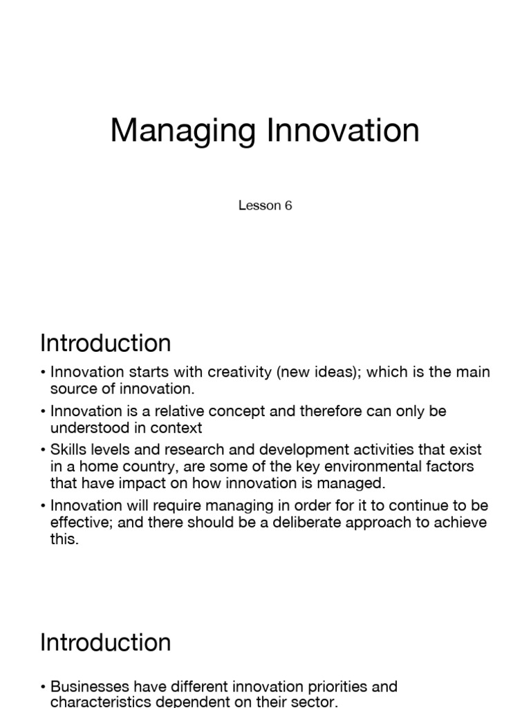 Managing Innovation: Key Strategies and Sources | PDF | Innovation ...