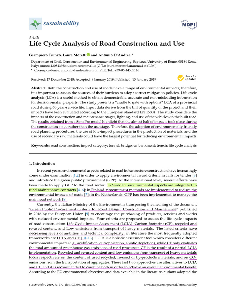 Life Cycle Analysis of Road Impacts | PDF | Life Cycle Assessment ...