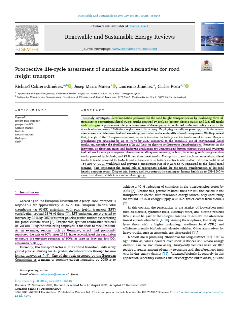 Sustainable Road Freight Transport LCA | PDF | Life Cycle Assessment ...