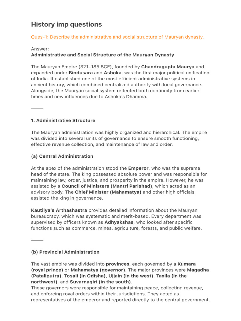 History Imp Questions Cce -1 | PDF | Ashoka | Taxes