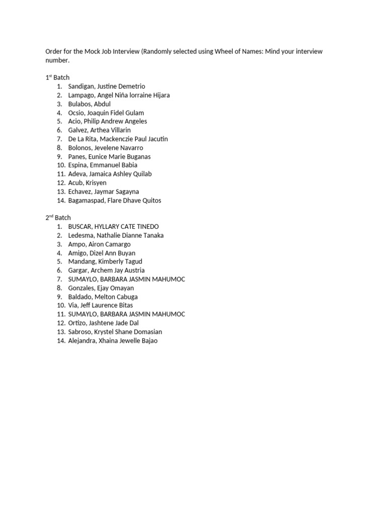 Order for the Mock Job Interview for BA164 | PDF