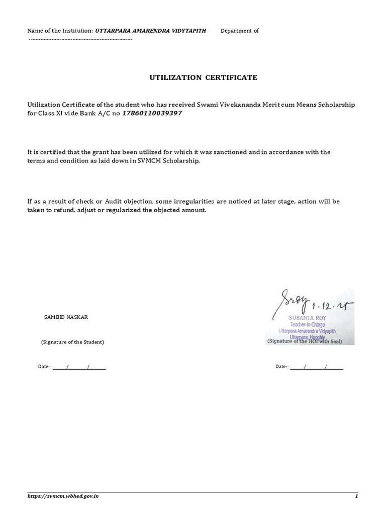 Utilization Certificate | PDF