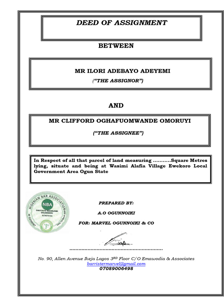 New Deed of Assignment For MR Cliford-1 | PDF | Assignment (Law ...