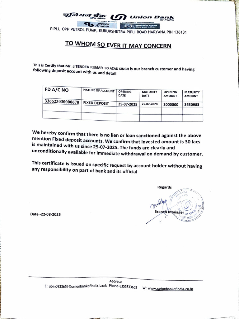 FD Certificate | PDF