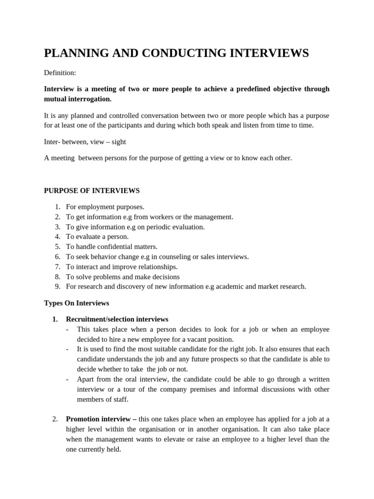 PLANNING AND CONDUCTING INTERVIEWS Notes | PDF | Employment