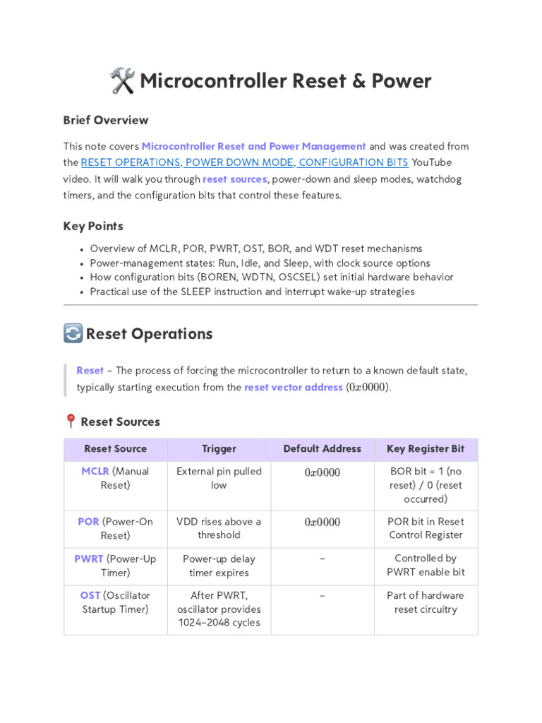 3.reset Operations, Power Down Mode, Configuration Bits | PDF ...