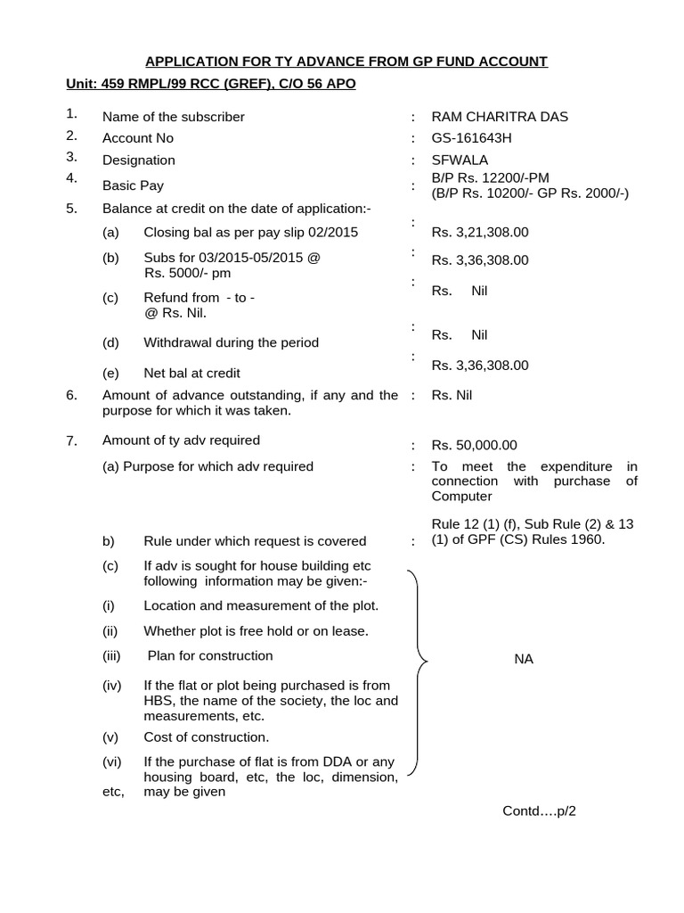 GP Fund Advance Application Form | PDF | Money
