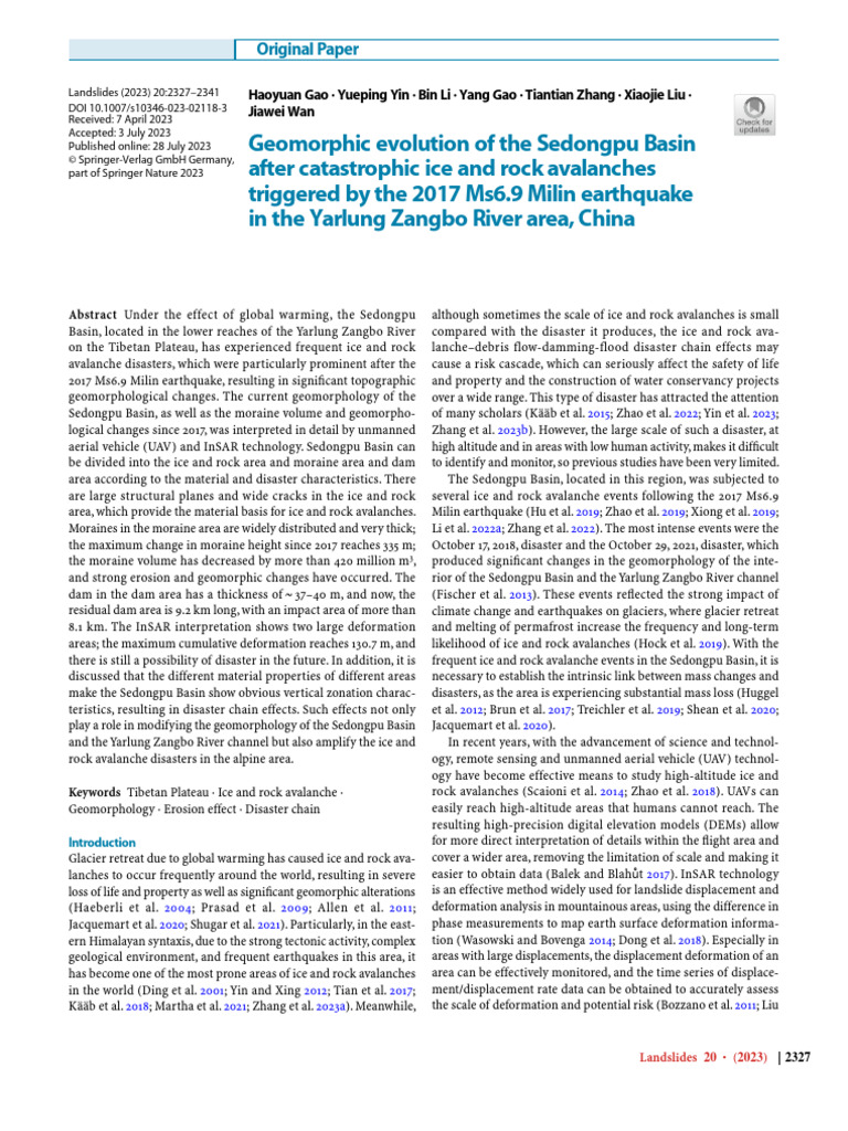 Gao 等 _ 2023 _ Geomorphic Evolution of the Sedongpu Basin After ...