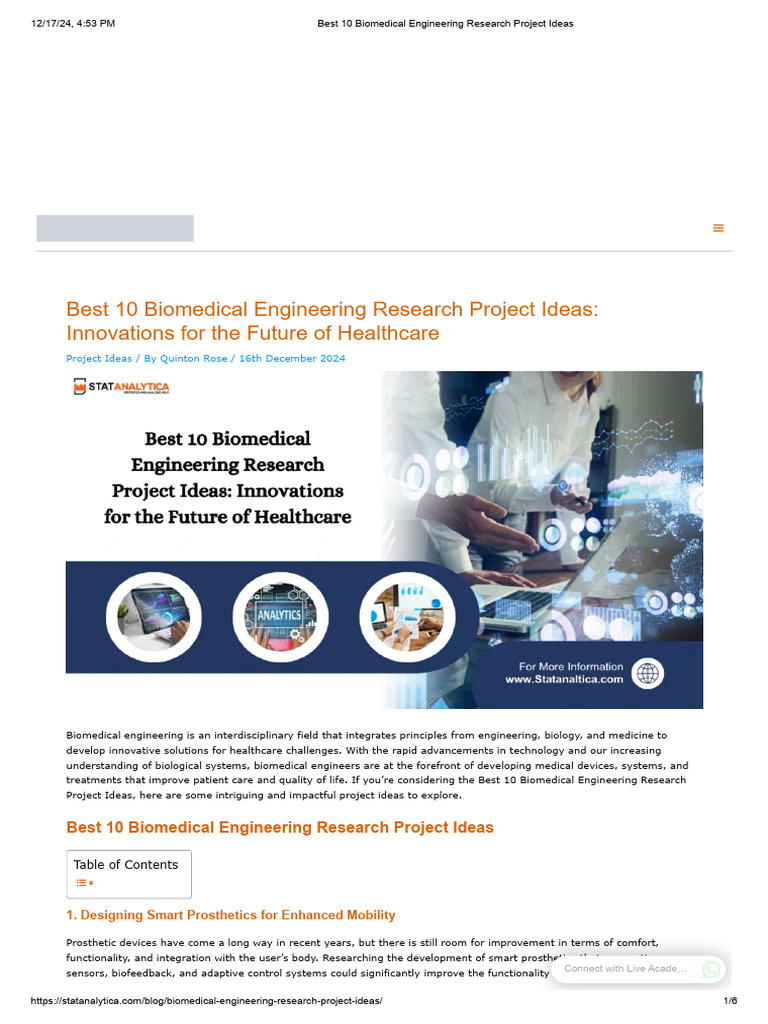 Top 10 Biomedical Engineering Projects | PDF | Biomedical Engineering ...