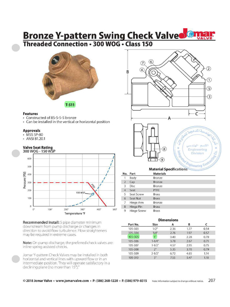 Swing Check Valve - T-511 TDS | PDF