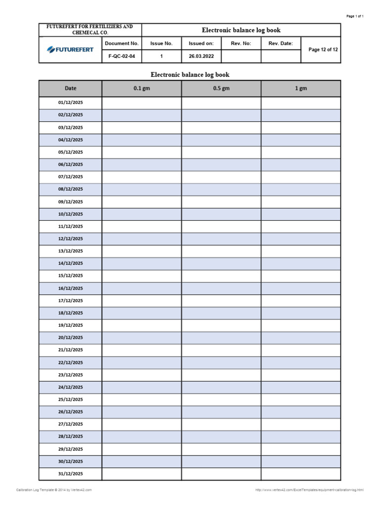 Date 0.1 GM 0.5 GM 1 GM: Electronic Balance Log Book | PDF