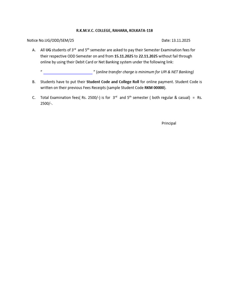 UG Fees Collection III V Sem Exam 13.11.2025 | PDF