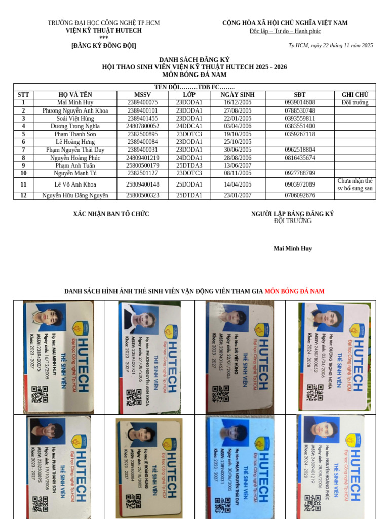 1. Bmđk _đồng Đội_hội Thao Sinh Viên Viện Kỹ Thuật Hutech 2025 - 2026 | PDF