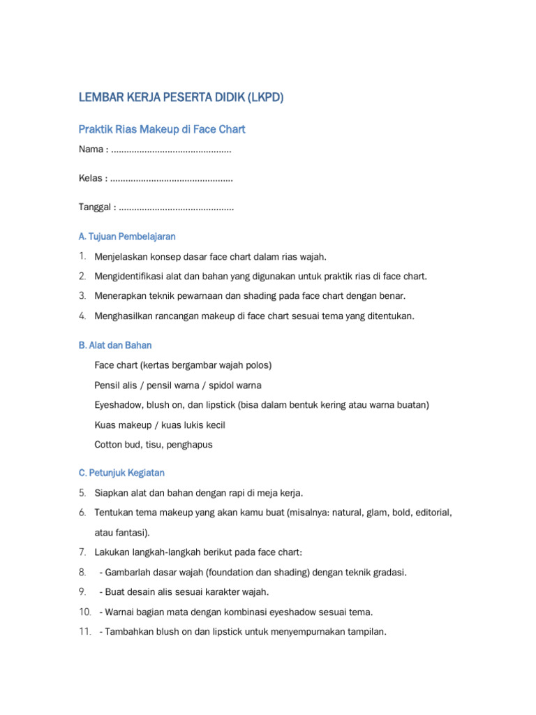LKPD_Praktik_Rias_Makeup_Face_Chart | PDF