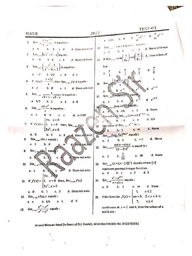 Limit Test Paper | PDF