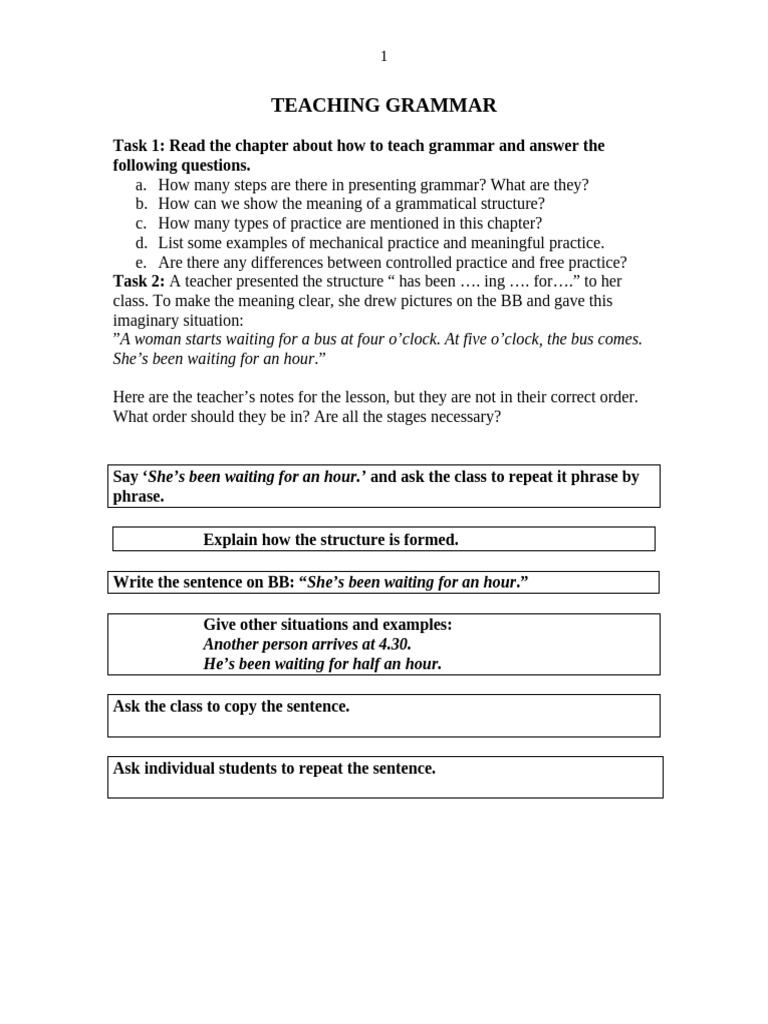 Teaching Grammar - Handout 1 | PDF | Verb | Phrase