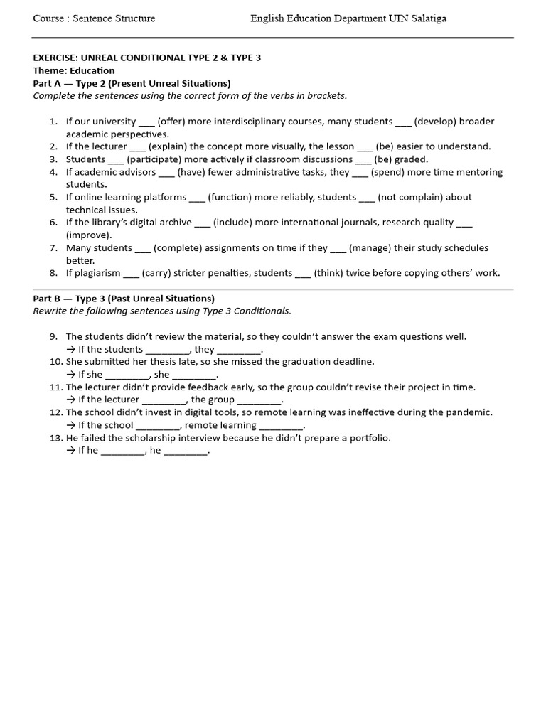 Exercise - Unreal Conditional Type 2 & 3 - NC | PDF