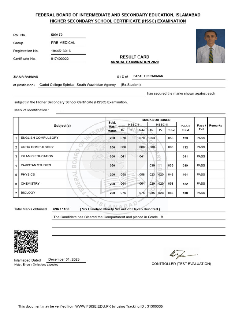 Zia Fsc Duplicate Dmc | PDF | Vocational Education | Educational Assessment And Evaluation