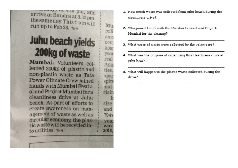 g6 Eng Read News Article Juhu Beach | PDF