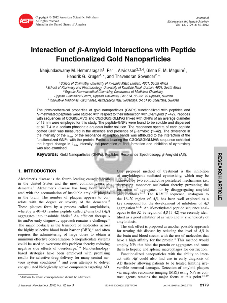 Peptide-Gold Nanoparticle Interaction Study | PDF | Amyloid | Chemistry