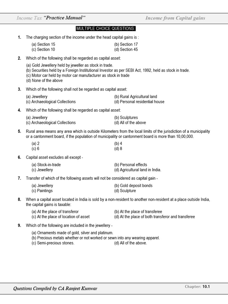 10 Capital Gain Question | PDF | Capital Gains Tax | Capital Gain