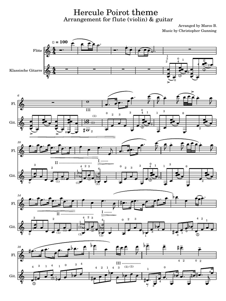 Hercule Poirot Theme For Flute or Violin and Classical Guitar | PDF