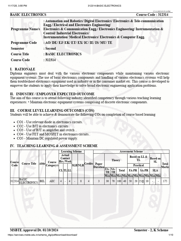 312314 Basic Electronics | PDF | Rectifier | Bipolar Junction Transistor