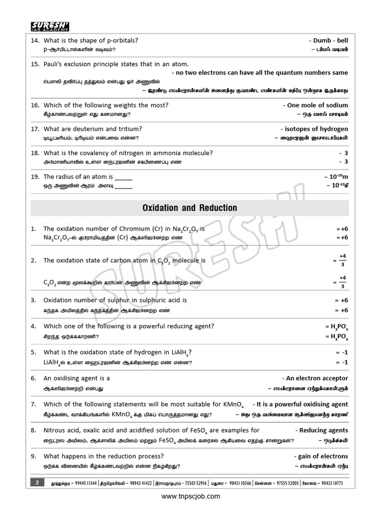 TNPSC Chemistry OneLiners Part2 | PDF | Redox | Fertilizer