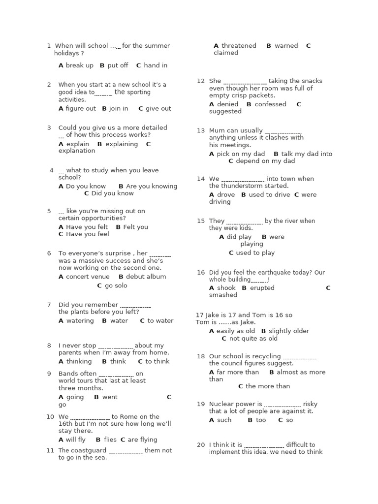 b1 Revision Test2 | PDF