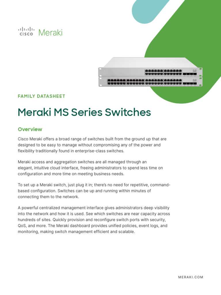 Cisco Meraki MS Series Switches Overview | PDF | Computer Network ...