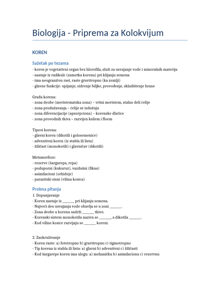 Biologija Koren Stablo List | PDF