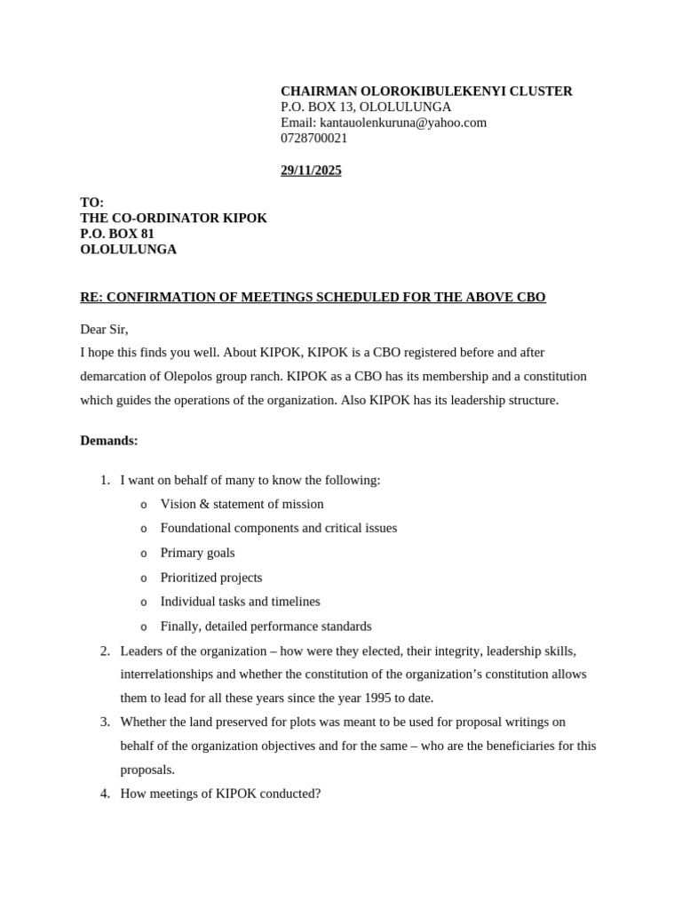 Chairman Olorokibulekenyi Cluster | PDF