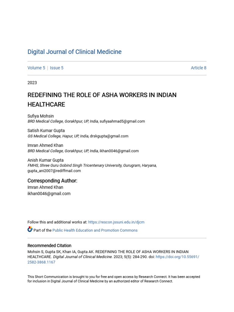 ASHA Workers' Role in Indian Healthcare | PDF | Health Care | Infant ...