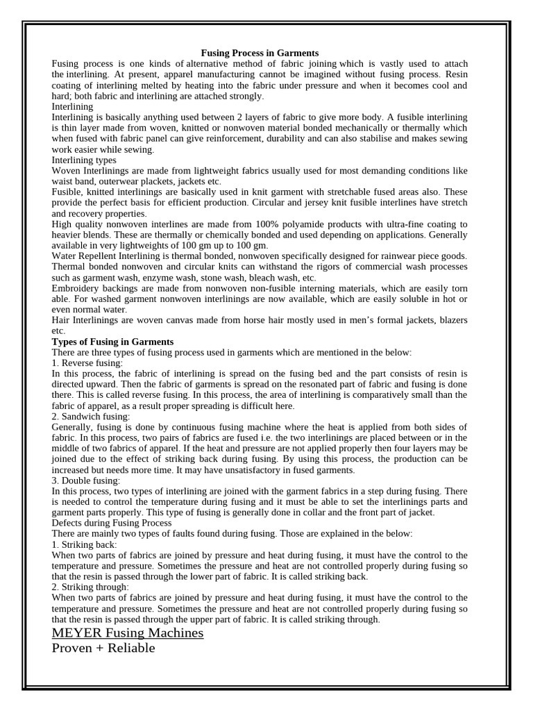 Lec 8 Fusing Process in Garments | PDF | Nonwoven Fabric | Textiles