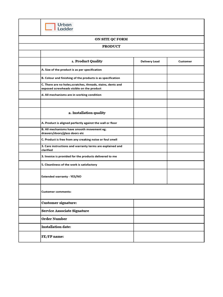 On Site QC Form - On Site QC Form | PDF