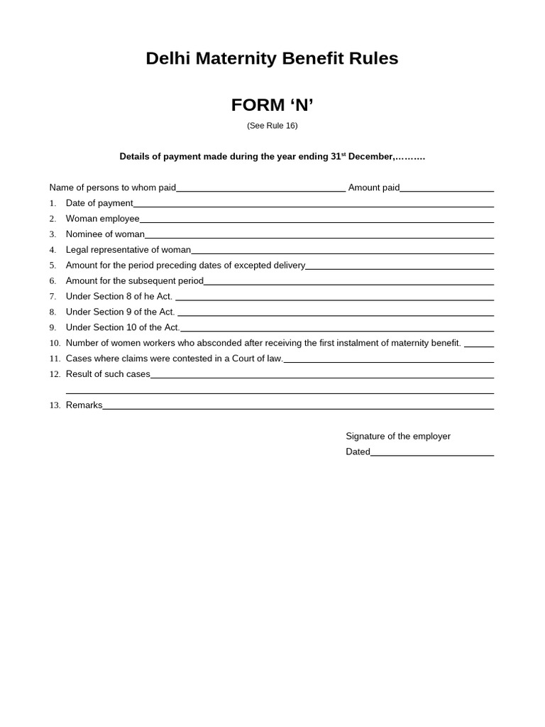 Delhi Maternity Benefit Payment Form | PDF
